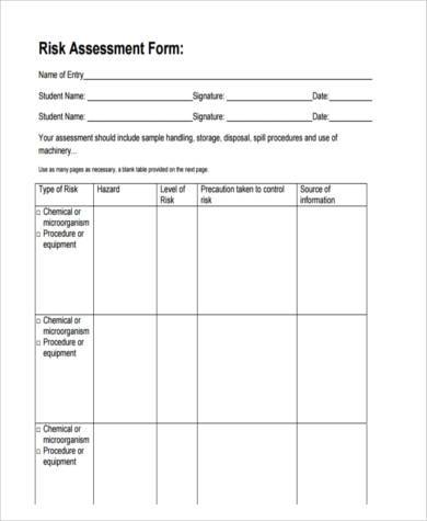 FREE 9+ Risk Assessment Form Samples in PDF | Excel | MS Word