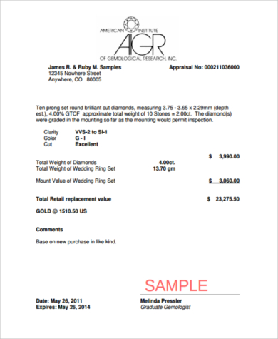 FREE 9+ Sample Jewelry Appraisal Forms in PDF | MS Word