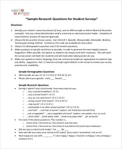 FREE 14+ Survey Questions for Students Samples, PDF, MS Word, Google Docs