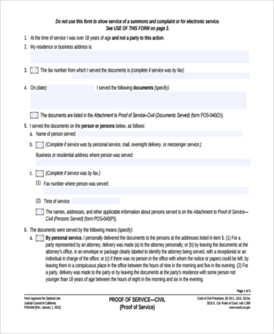 FREE 9+ Sample Proof of Service Forms in PDF | MS Word