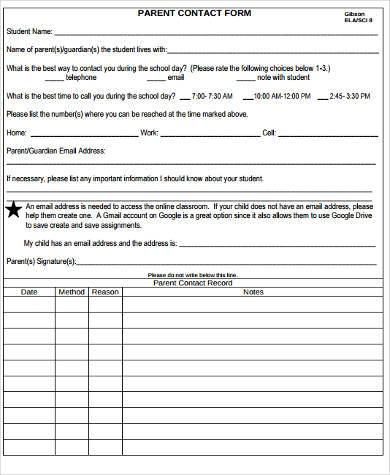 FREE 8+ Sample Parent Contact Forms in PDF | MS Word