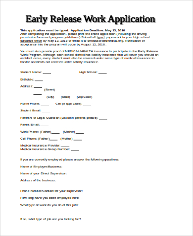 FREE 9+ Sample Work Release Forms in PDF | MS Word