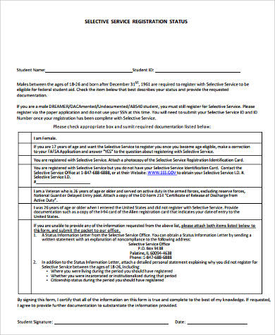 FREE 7+ Sample Selective Service Registration Forms in MS Word | PDF