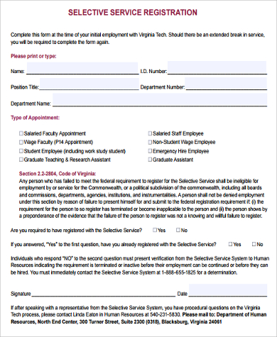 FREE 7+ Sample Selective Service Registration Forms in MS Word | PDF