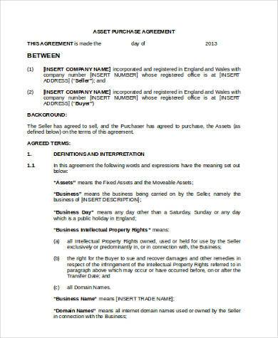 FREE 10+ Sample Asset Purchase Agreements in PDF | MS Word