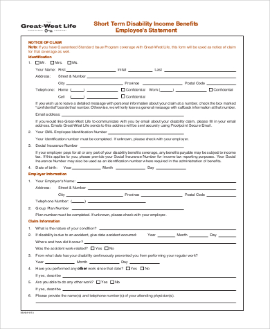 FREE 8+ Sample Short Term Disability Forms in PDF | MS Word