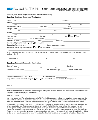 FREE 8+ Sample Short Term Disability Forms in PDF | MS Word