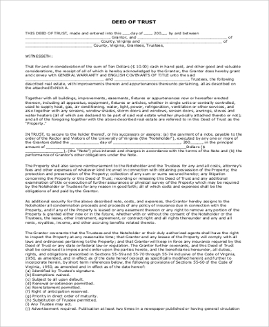 FREE 11+ Deed of Trust Form Samples, PDF, MS Word, Google Docs