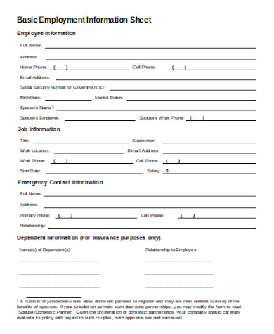 FREE 9+ Sample Employment Information Forms in PDF | MS Word