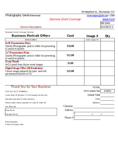 FREE 8+ Photography Invoice Samples in PDF | Excel