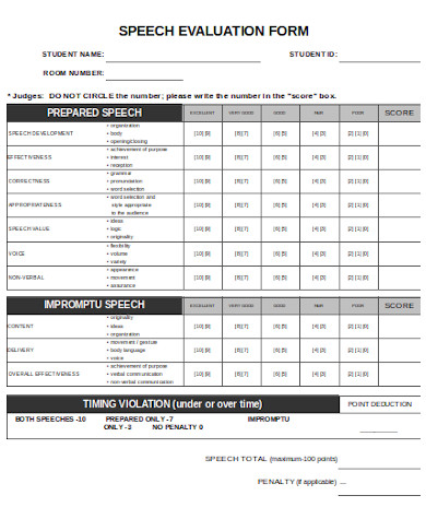 FREE 14+ Speech Evaluation Form Samples, PDF, MS Word, Google Docs, Excel
