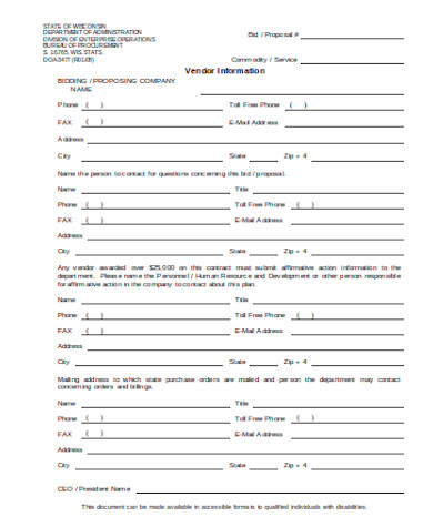 FREE 14+ Vendor Information Form Samples, PDF, MS Word, Google Docs, Excel