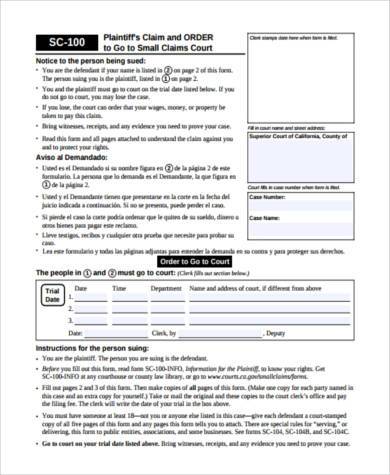 FREE 14+ Small Claim Form Samples, PDF, MS Word, Google Docs
