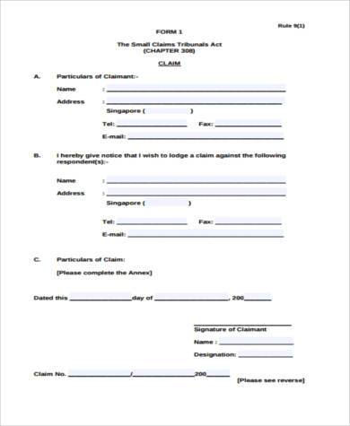 FREE 14+ Small Claim Form Samples, PDF, MS Word, Google Docs
