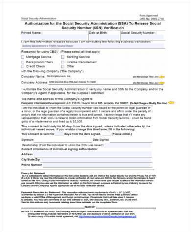 FREE 8+ Sample Social Security Verification Forms in PDF | MS Word
