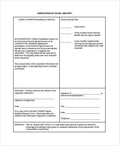 FREE 8+ Sample Social Security Verification Forms in PDF | MS Word