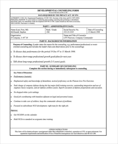 FREE 8+ Developmental Counseling Form Samples in PDF | MS Word