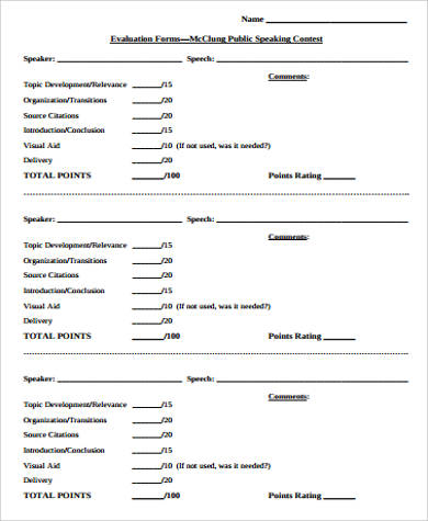 FREE 14+ Speech Evaluation Form Samples, PDF, MS Word, Google Docs, Excel