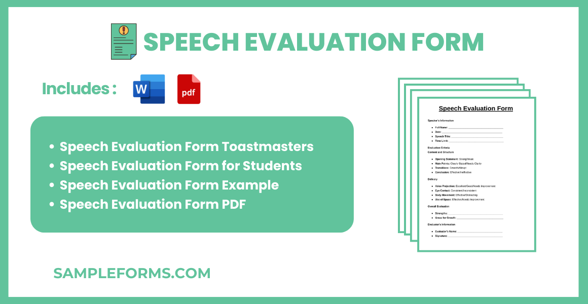 FREE 14+ Speech Evaluation Form Samples, PDF, MS Word, Google Docs, Excel