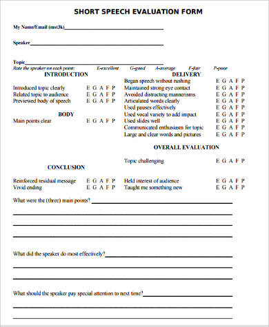 FREE 14+ Speech Evaluation Form Samples, PDF, MS Word, Google Docs, Excel