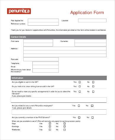 FREE 8+ Sample Standard Application Forms in PDF | MS Word | Excel