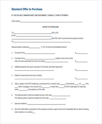 FREE 8+ Sample Purchase Offer Forms in PDF | MS Word