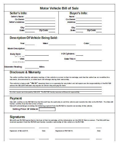FREE 14+ Vehicle Bill of Sale Samples, PDF, MS Word, Google Docs, Excel
