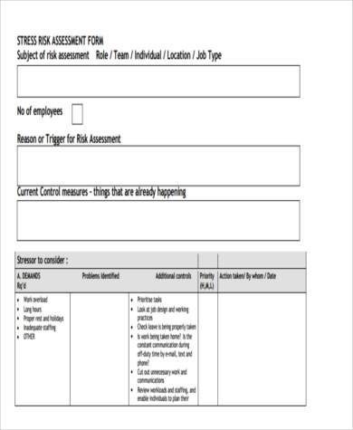FREE 8+ Sample Stress Risk Assessment Forms in PDF | MS Word