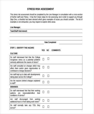 FREE 8+ Sample Stress Risk Assessment Forms in PDF | MS Word