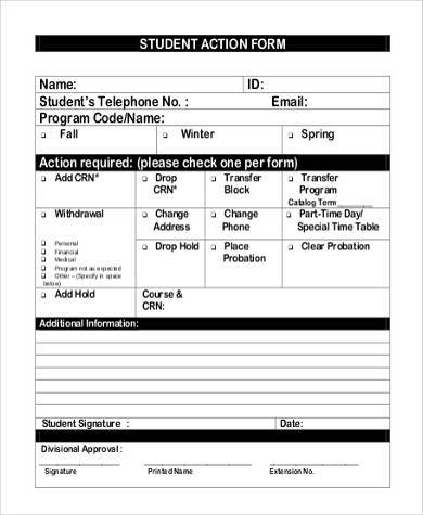 FREE 7+ Sample Student Action Forms in PDF | MS Word