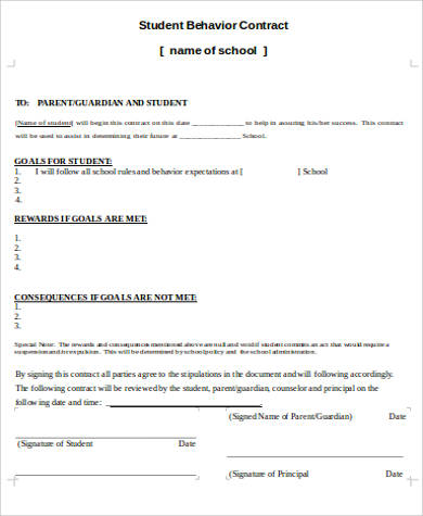 FREE 12+ Student Behavior Contract Form Samples, PDF, MS Word, Google Docs