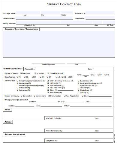 FREE 10+ Sample Student Contact Forms in PDF | MS Word