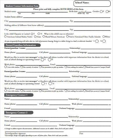 FREE 10+ Sample Student Contact Forms in PDF | MS Word