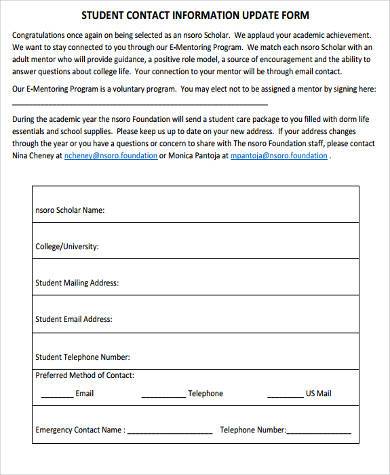 FREE 10+ Sample Student Contact Forms in PDF | MS Word
