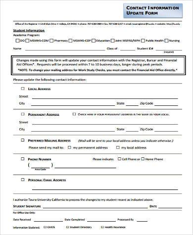 FREE 10+ Sample Student Contact Forms in PDF | MS Word