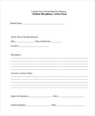 FREE 7+ Sample Student Action Forms in PDF | MS Word