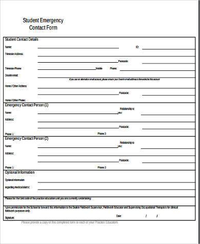 FREE 10+ Sample Student Contact Forms in PDF | MS Word