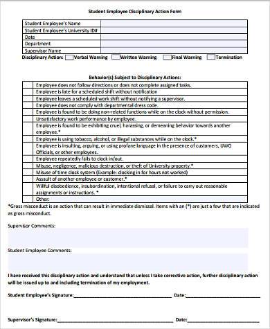 FREE 9+ Disciplinary Action Form Samples in PDF