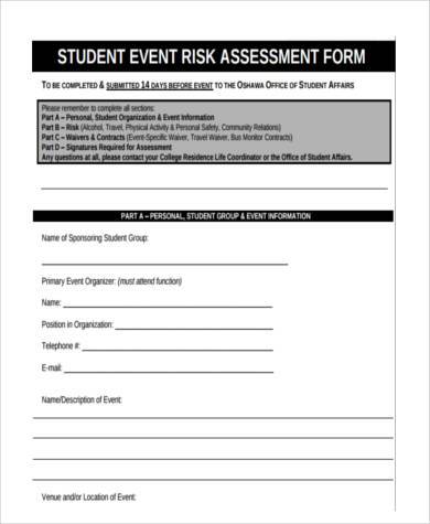 FREE 8+ Sample Student Risk Assessment Forms in PDF | MS Word