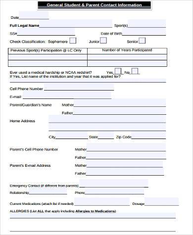 FREE 10+ Sample Student Contact Forms in PDF | MS Word