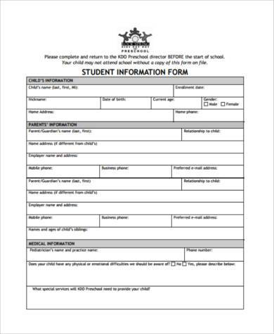FREE 8+ Sample Parent Information Forms in PDF | MS Word