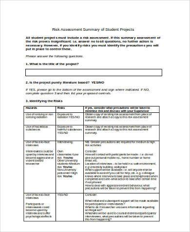 FREE 8+ Sample Student Risk Assessment Forms in PDF | MS Word