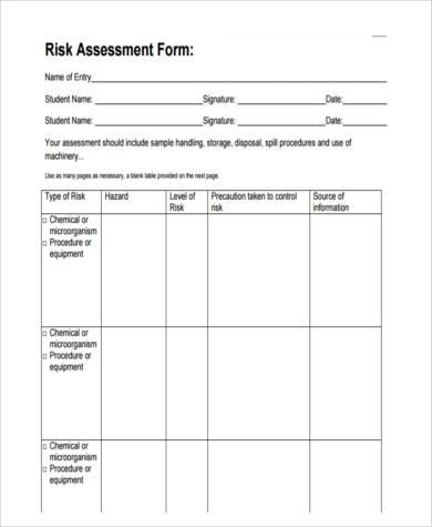 FREE 8+ Sample Student Risk Assessment Forms in PDF | MS Word