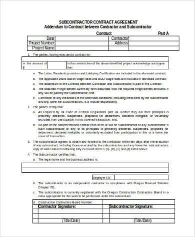 FREE 8+ Sample Subcontractor Agreement Forms in PDF | MS Word