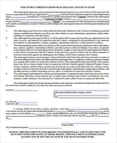FREE 8+ Sample Lien Waiver Forms in PDF | MS Word
