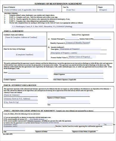 FREE 8+ Sample Reaffirmation Agreement Forms in PDF | MS Word