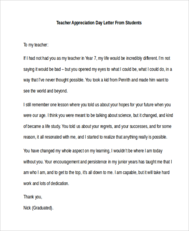 FREE 11+ Teacher Appreciation Letter Sample, PDF, MS Word, Google Docs