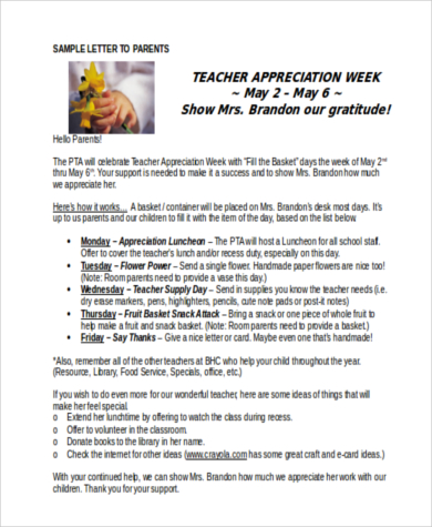 FREE 11+ Teacher Appreciation Letter Sample, PDF, MS Word, Google Docs