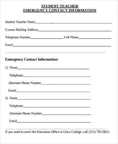 FREE 10+ Sample Student Contact Forms in PDF | MS Word