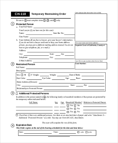 FREE 12+ Restraining Order Form Samples, PDF, MS Word, Google Docs